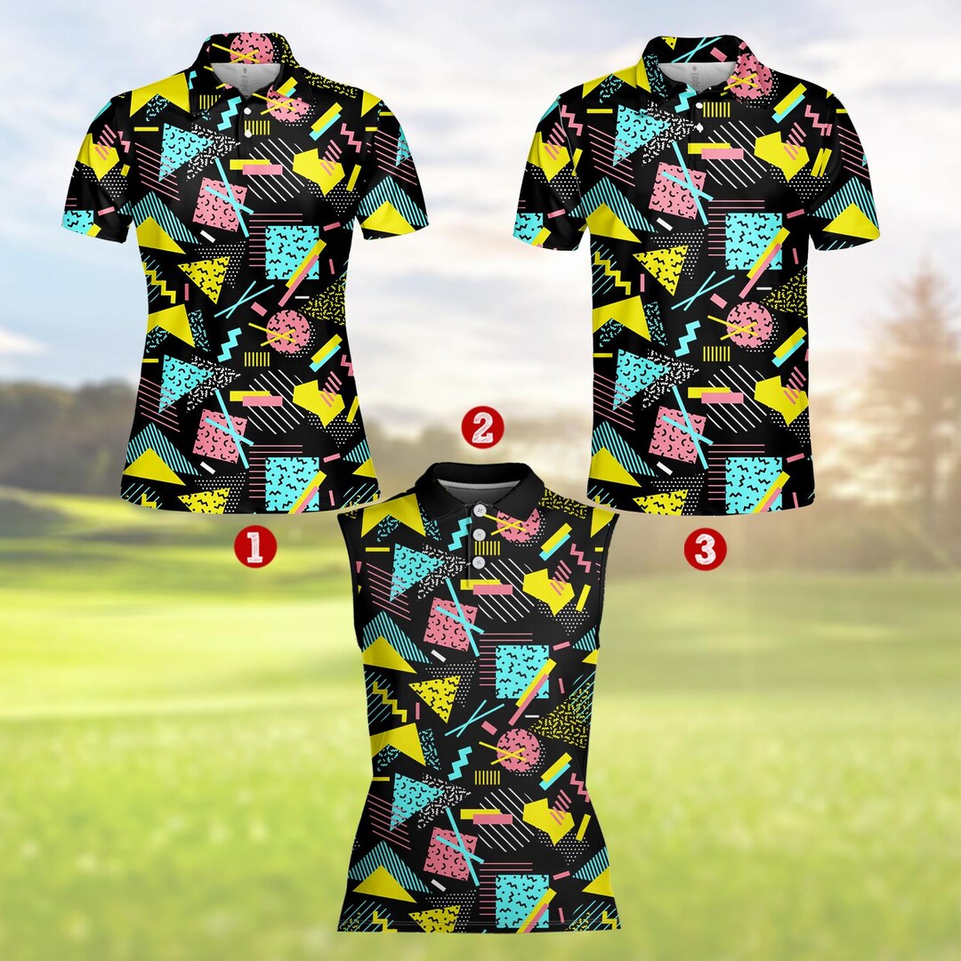 Retro 80s 90s Geometric Pattern Polo Shirt for Men Women, Colorful ...