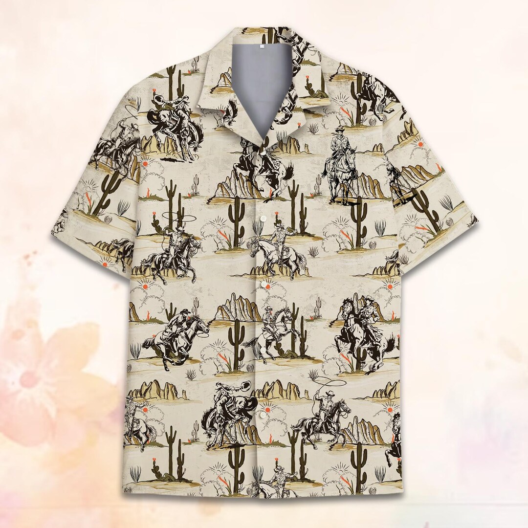 Vintage Cowboy Hawaiian Shirt Men Women Youth, Western Cowboy With ...