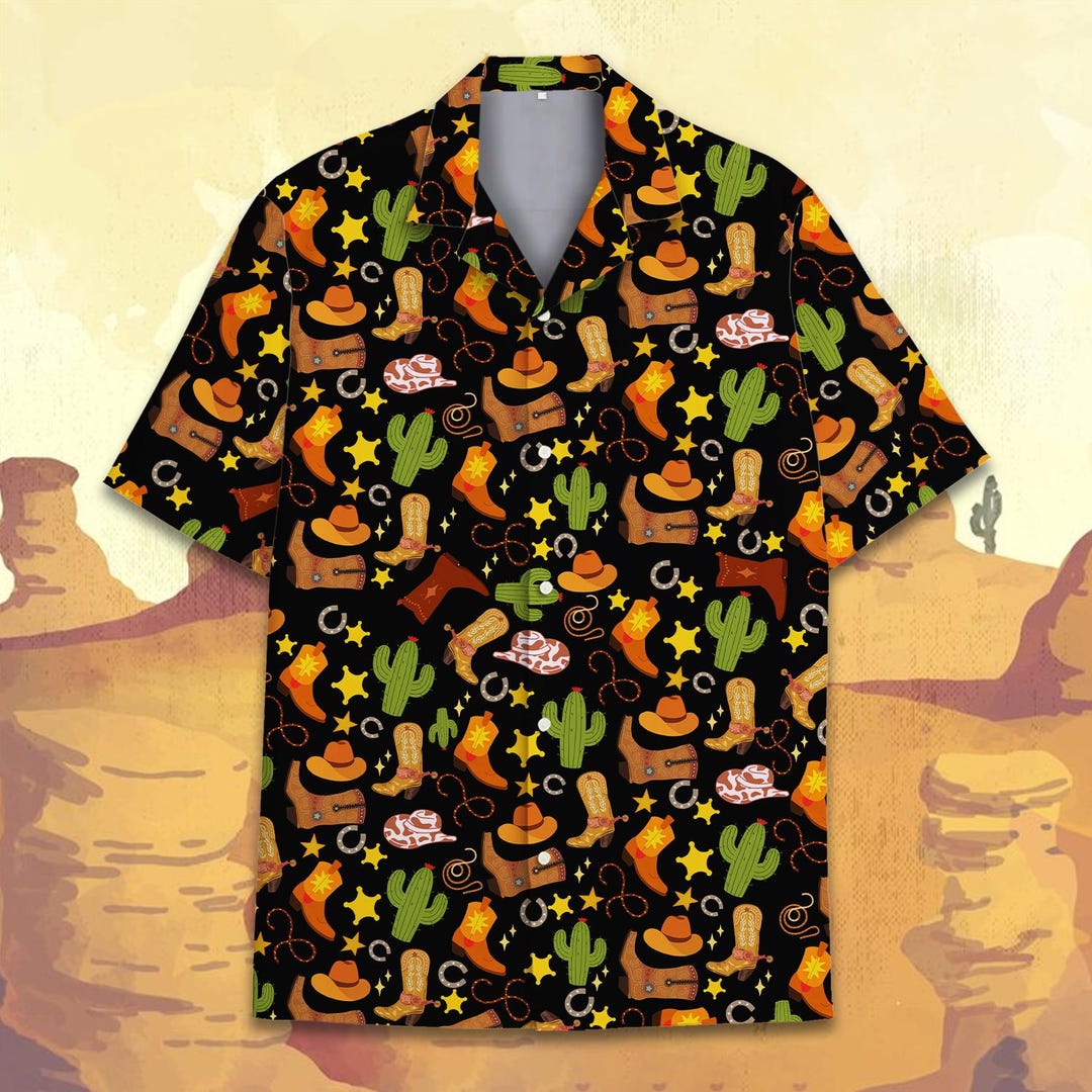 Cowboy Western Hawaiian Shirt for Men Women Youth, Vintage Rodeo Aloha ...