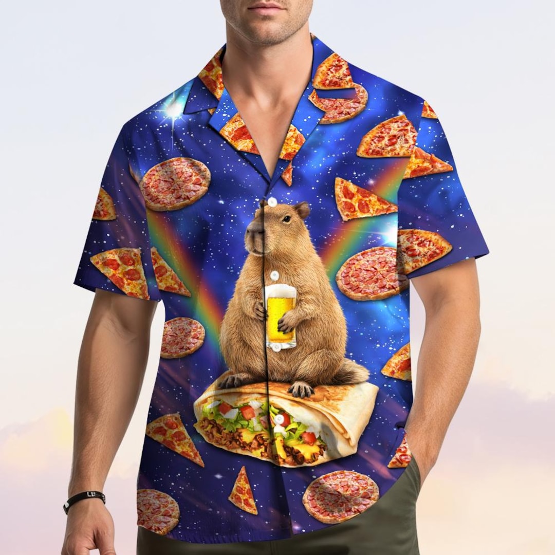 Capybara Hawaiian Shirt for Men Women Youth, Funny Capybara Pizza Beer ...