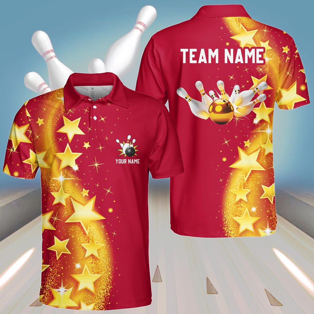 Personalized Bowling Team Polo Shirt With Name, Custom Star Bowling ...
