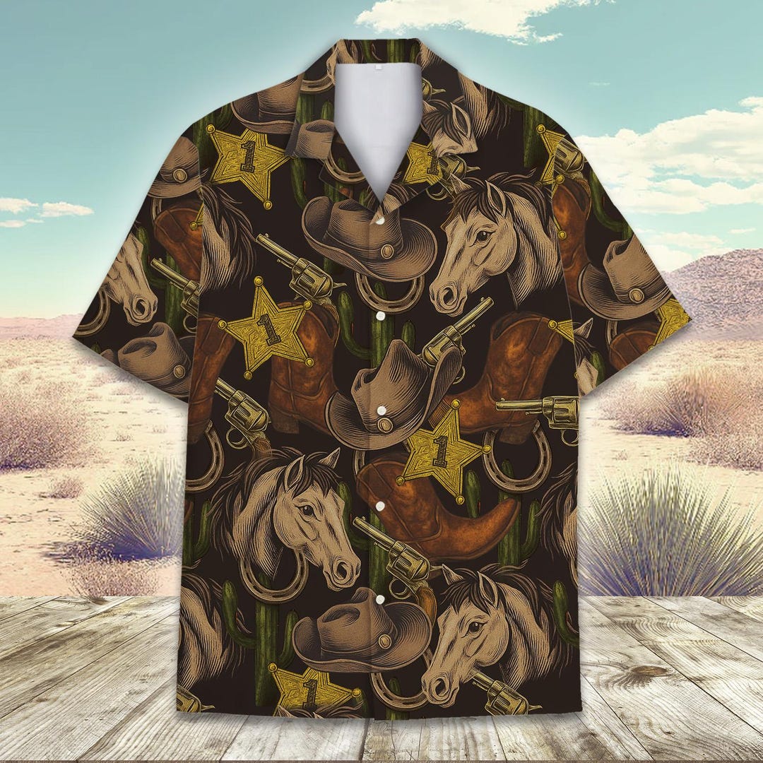 Cowboy Western Hawaiian Shirt for Men Women Youth, Wild West Horse ...