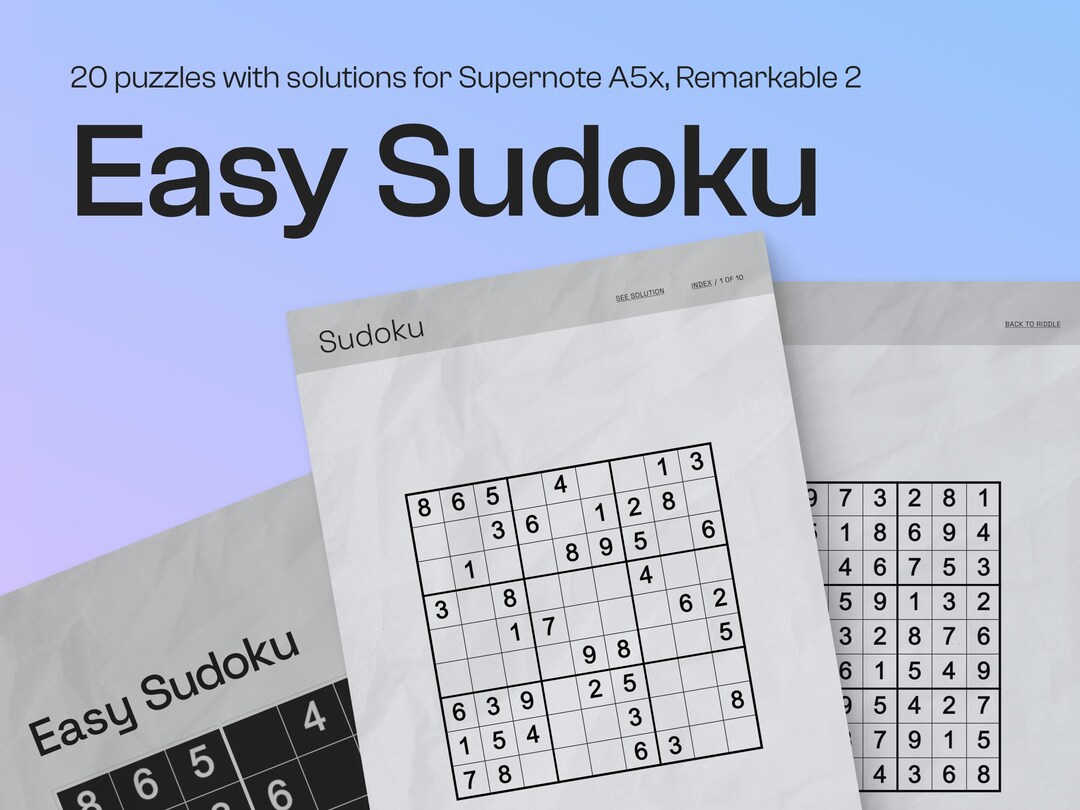 Easy Sudoku - 10 Puzzles With Solutions, Compatible With Supernote A5X ...