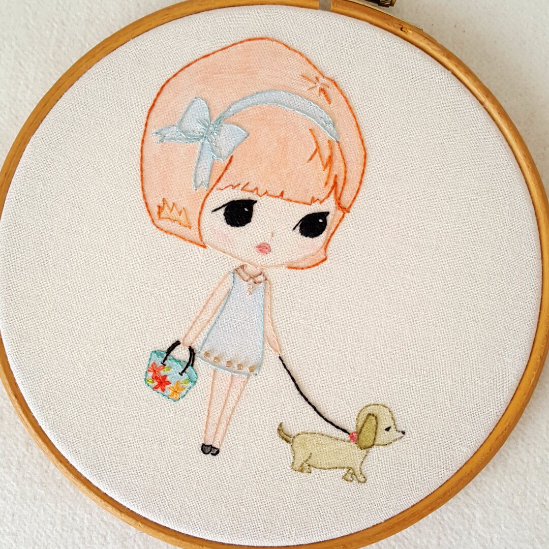 Walking the Dog Pdf Embroidery Pattern - Instant Download - Etsy