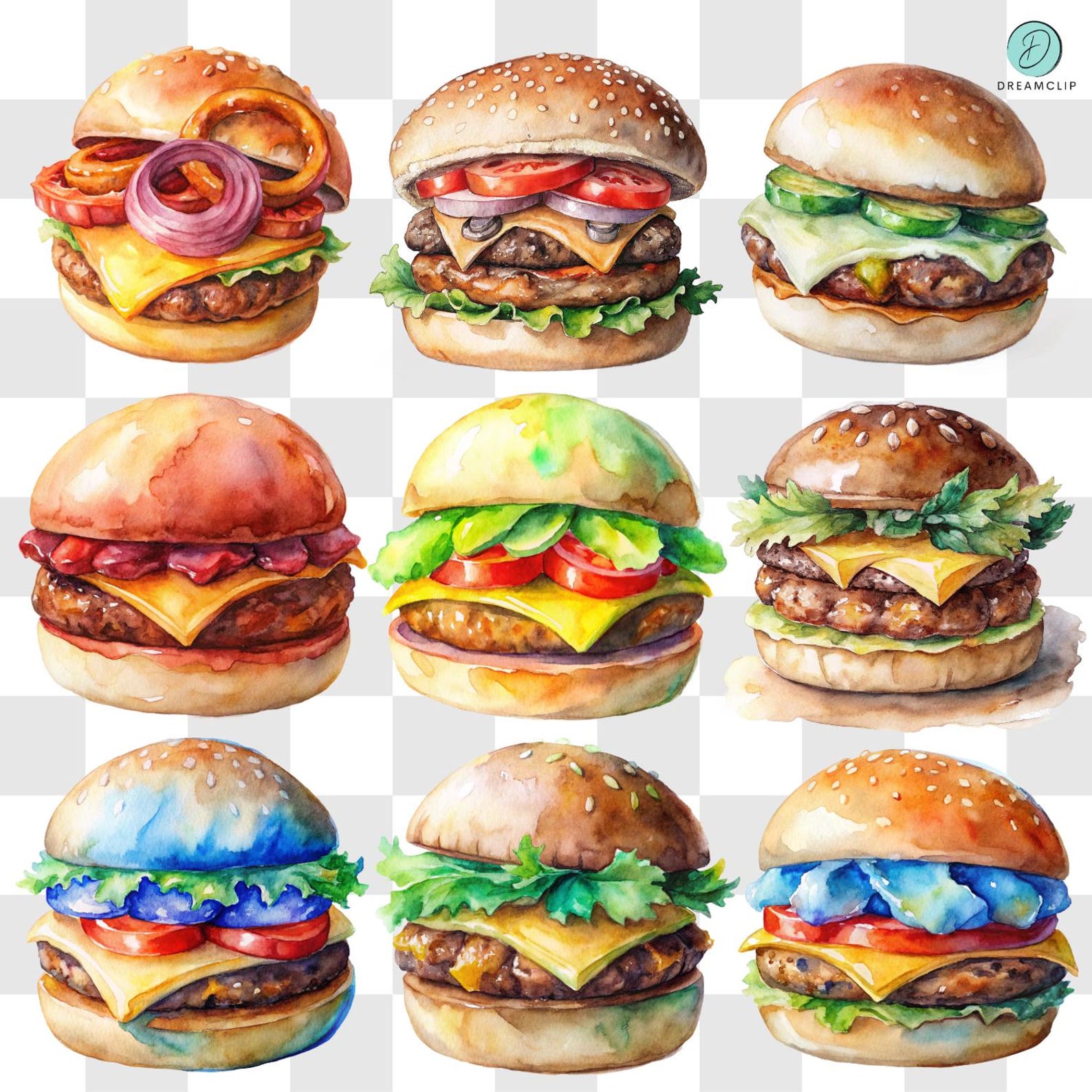 Watercolor Burger Clipart Bundle: Fast Food Pngs (digital Download - Etsy