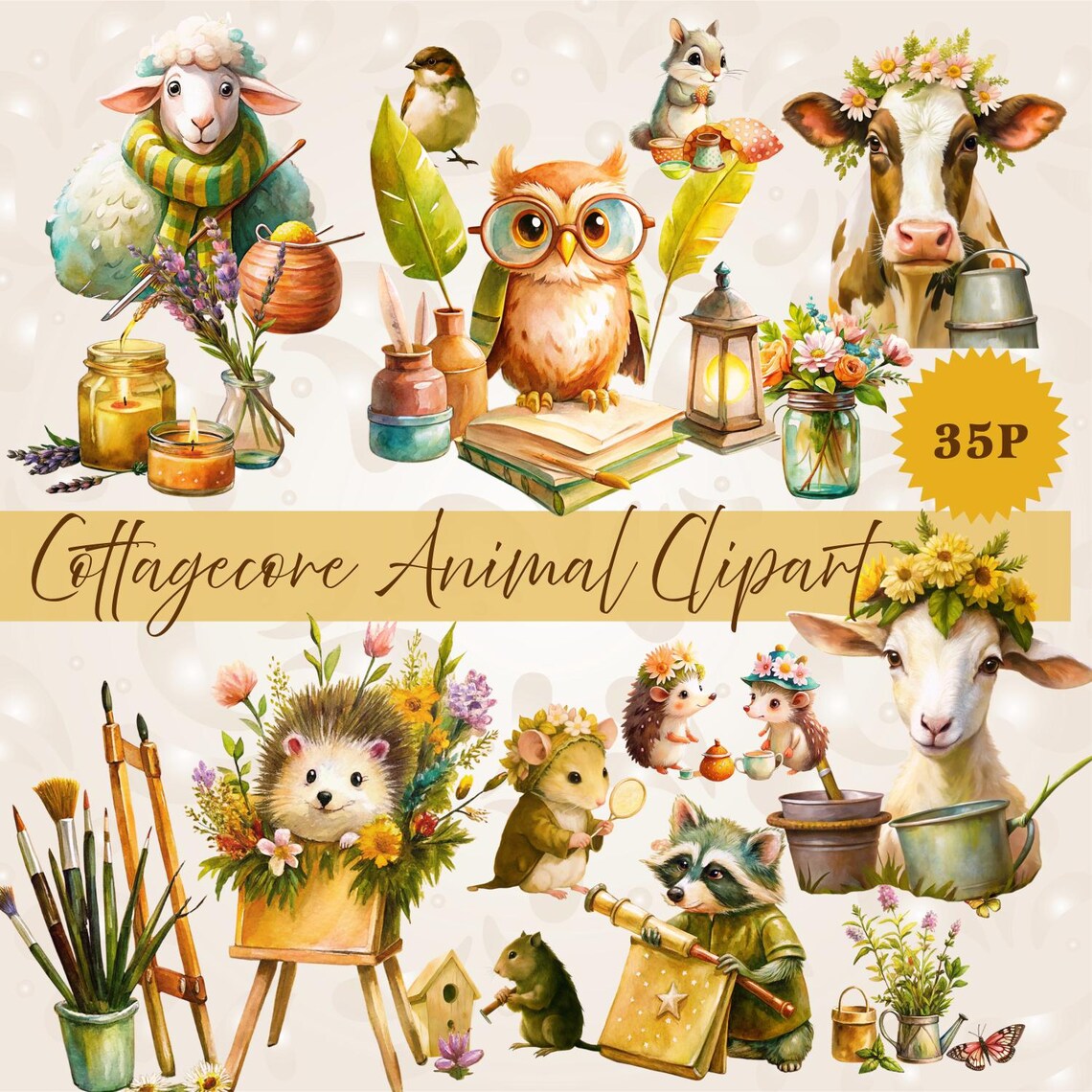 Cottagecore Animal Clipart | Forest Animals PNG | Rustic Nursery Art ...
