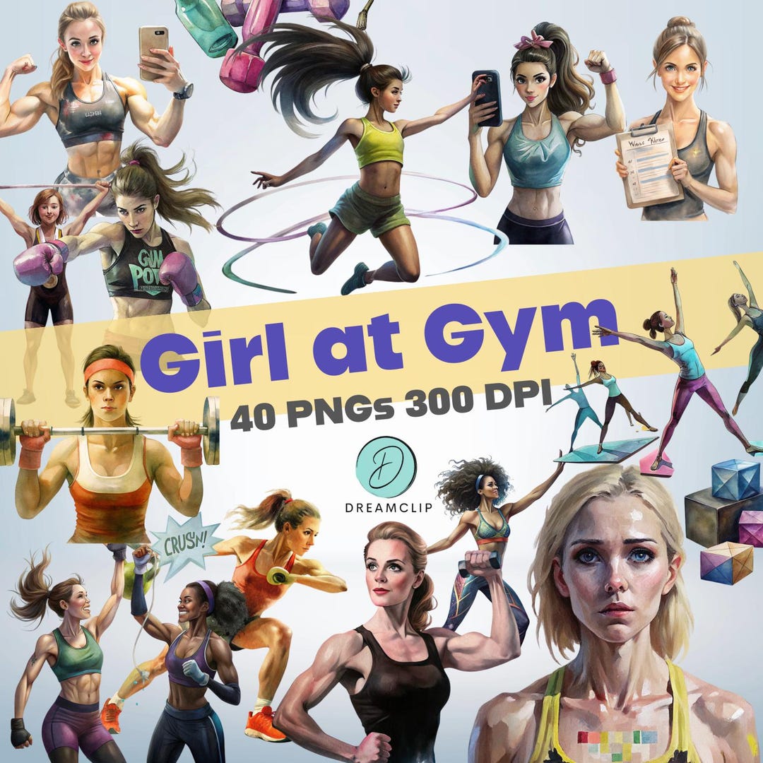 40P Clipart Girl at Gym｜workout Watercolor｜workout Printables｜fitness ...