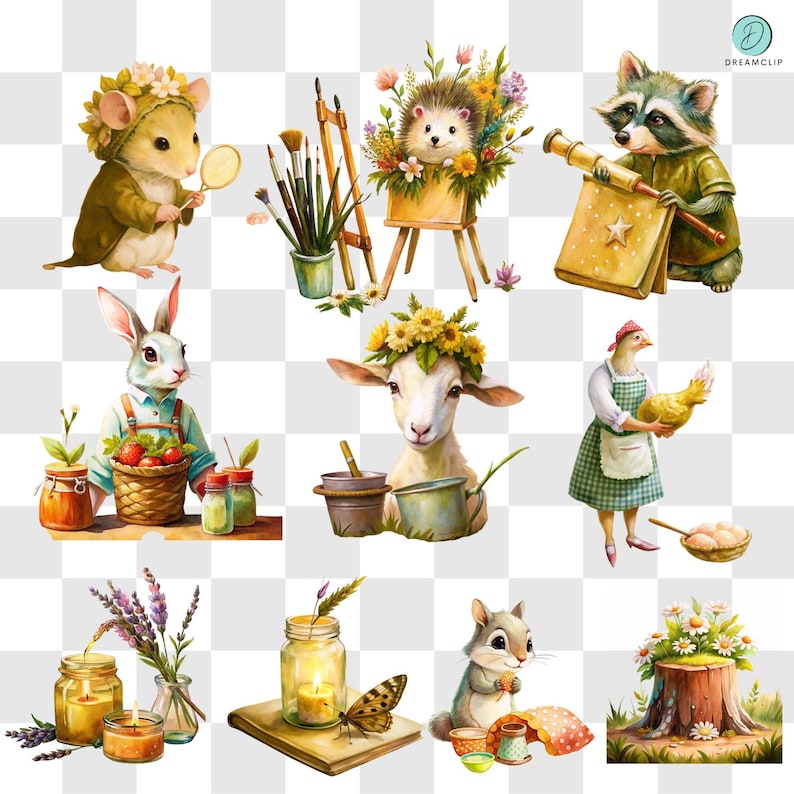 Cottagecore Animal Clipart | Forest Animals PNG | Rustic Nursery Art ...