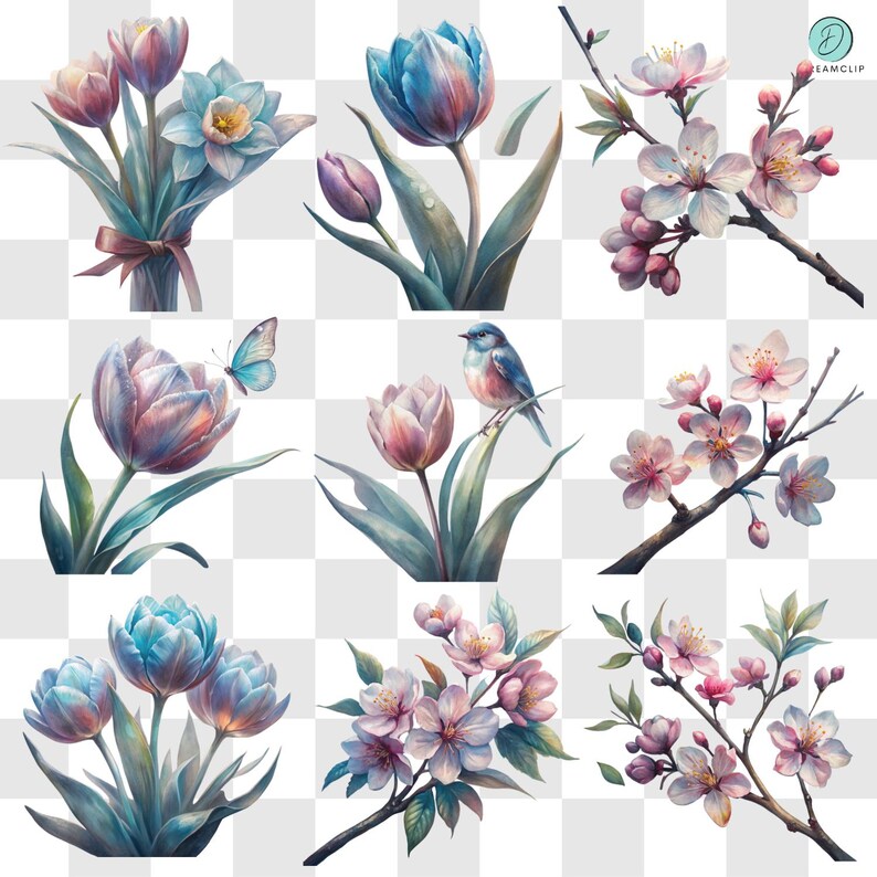 Spring Flower Watercolor Clipart Set - Instant Download - Tulips ...