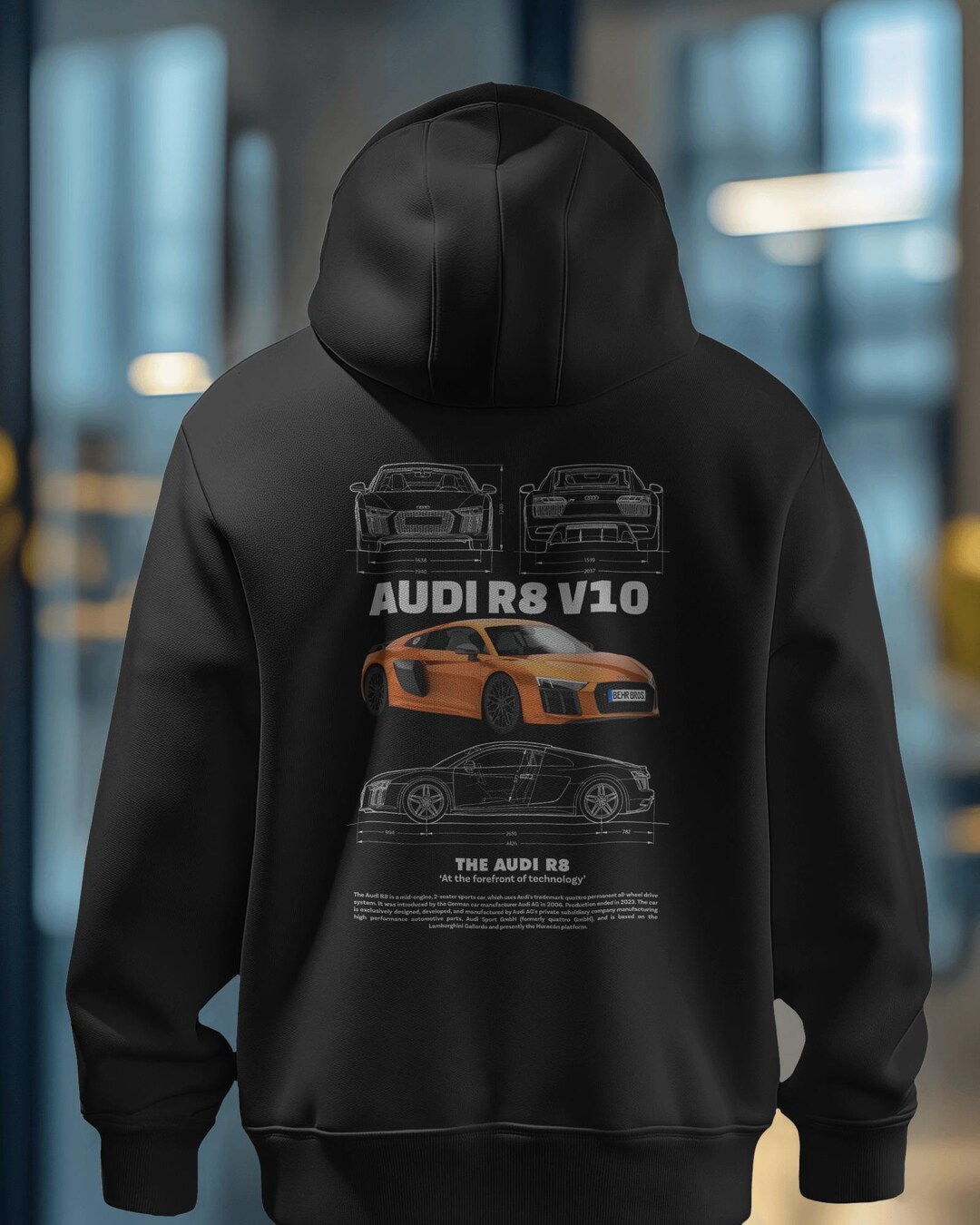 V10 Supercar Hoodie – Mid-engine Car Blueprint | Orange Exotic Car ...