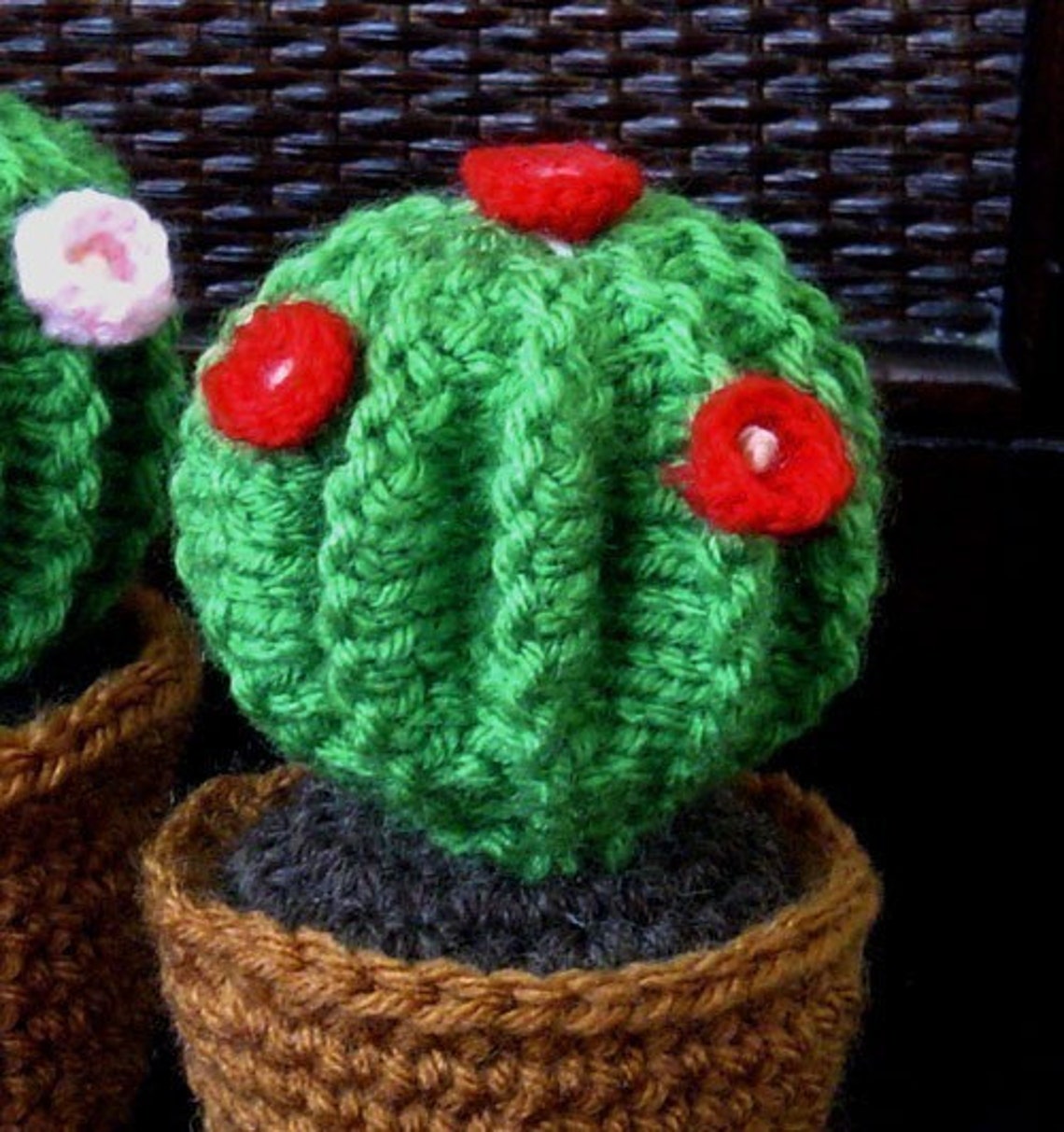 Knitted Barrel Cactus in Crochet Pot Pincushion INSTANT | Etsy