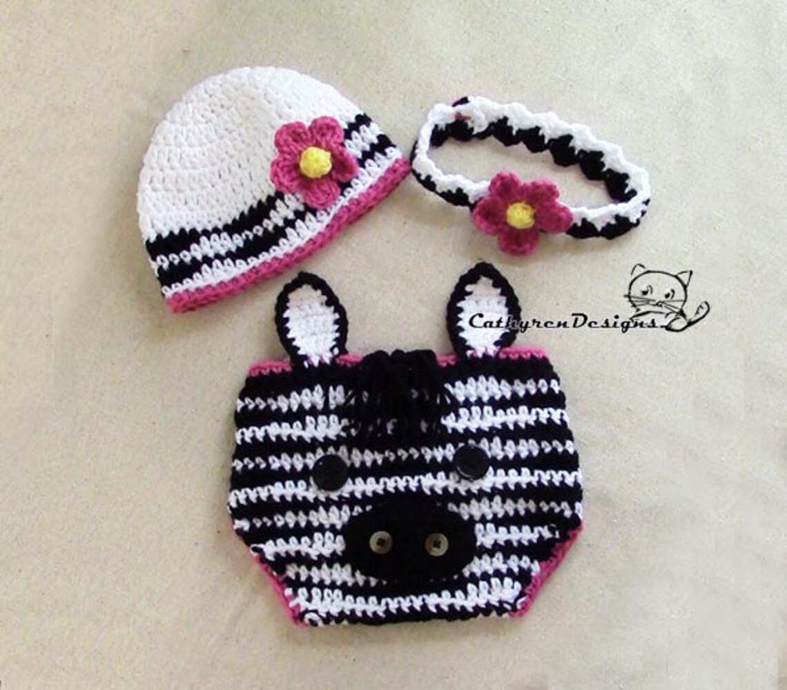 Baby Zebra Diaper Cover Hat Headband Set Photo Prop - Etsy