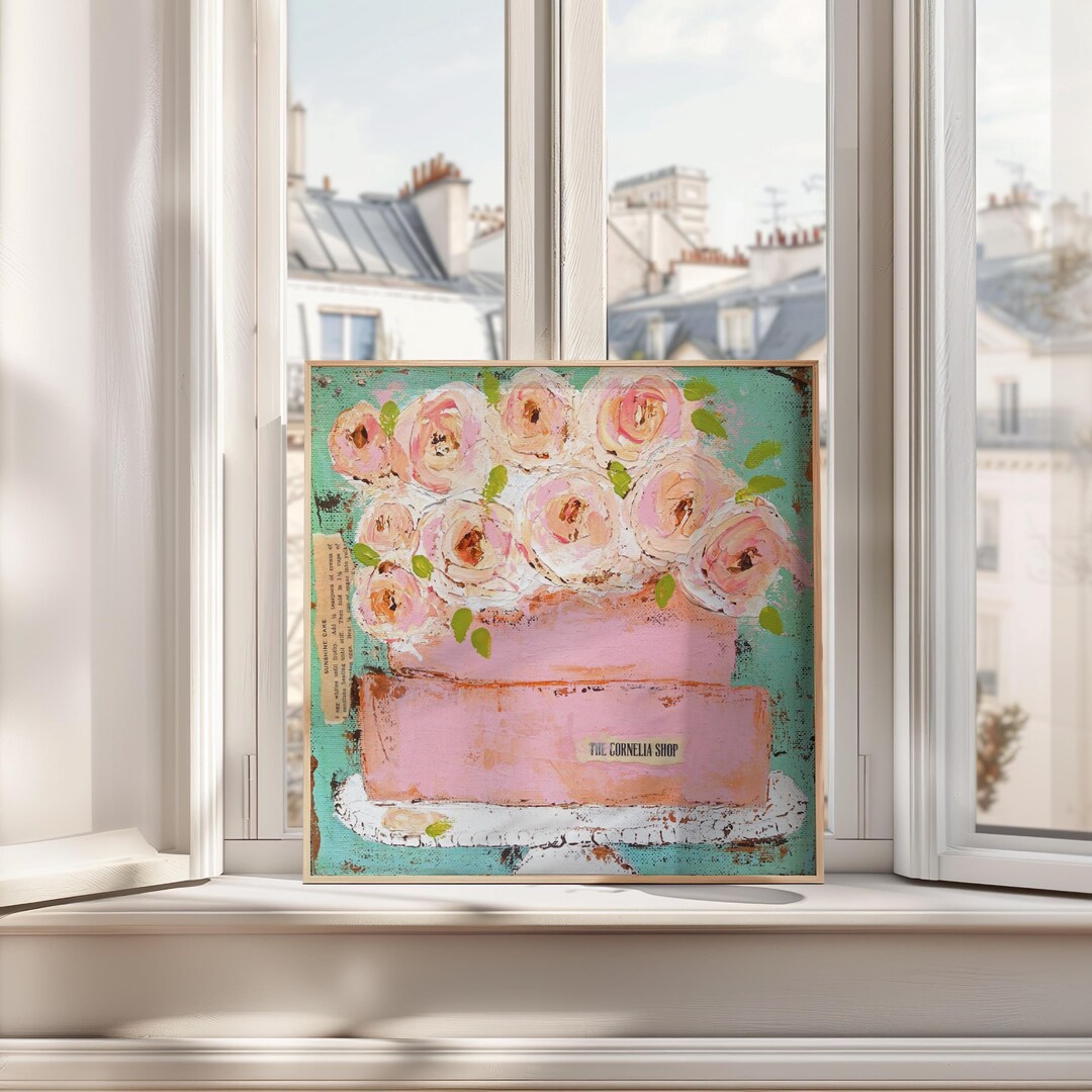 Cake Art Print Floral Wall Decor Boho Cake Painting Floral Pink Art ...