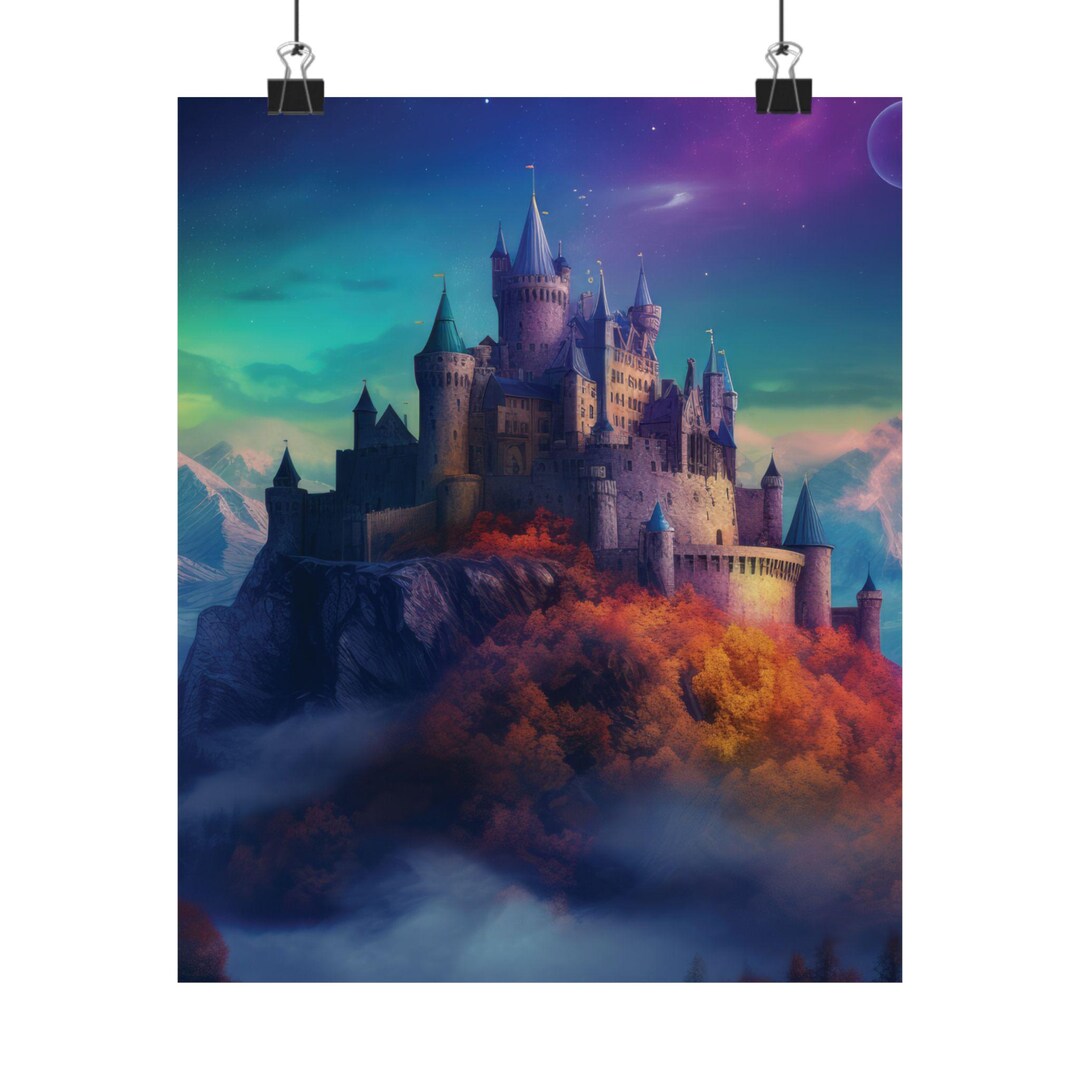 Fantasy Castle Matte Vertical Poster, Moonlight Wall Art, Digital Art ...