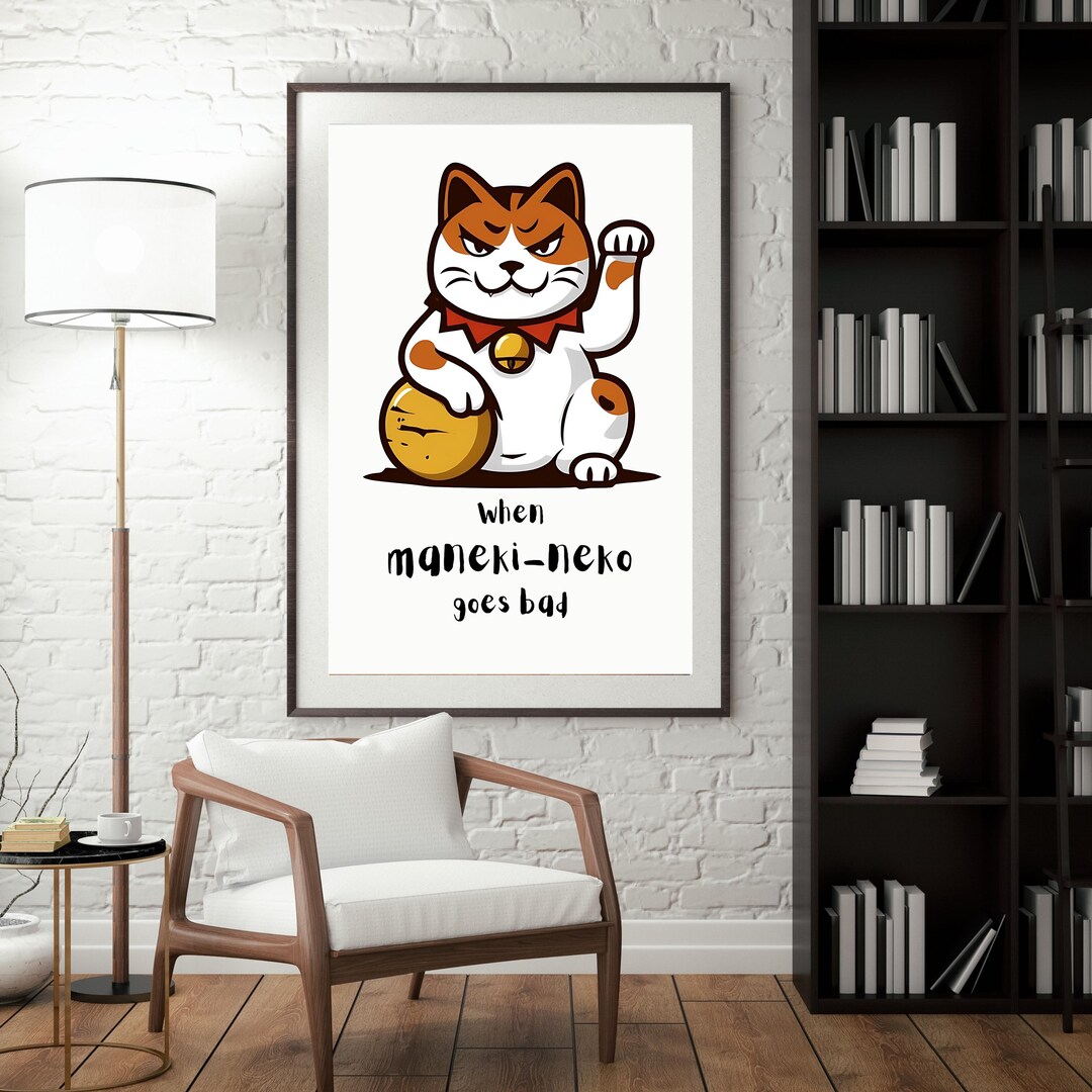 Maneki Neko Cat Printable, Japanese Beckoning Cat, Waving Cat Art ...