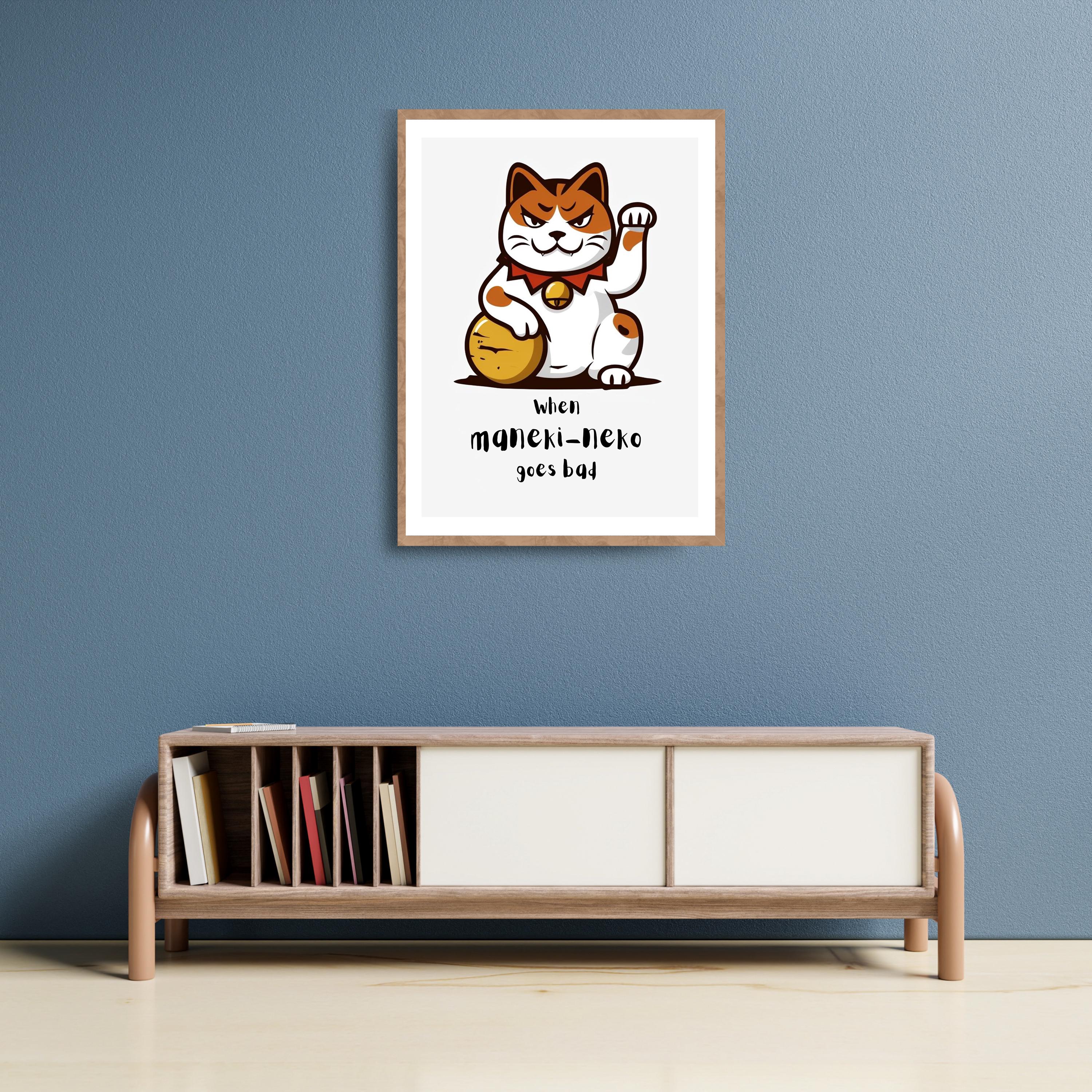 Maneki Neko Cat Printable, Japanese Beckoning Cat, Waving Cat Art ...