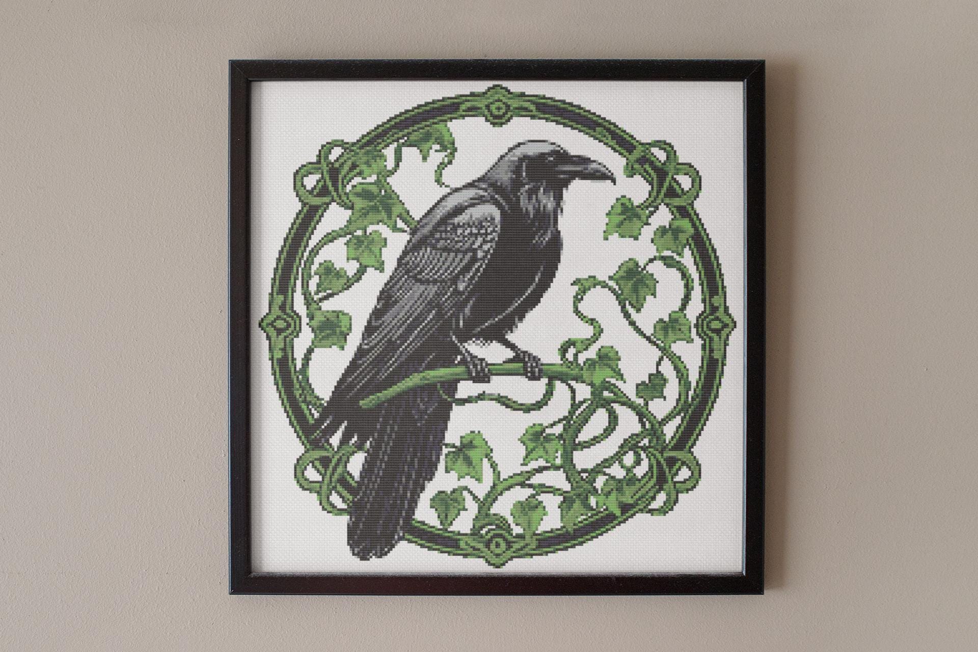 Raven Cross Stitch Pattern | Gothic Embroidery, Crow, Art Nouveau ...