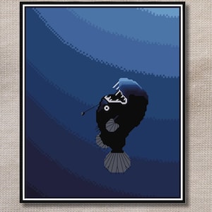 Angler Fish Cross Stitch Pattern: Black Seadevil Design (PDF Digital ...