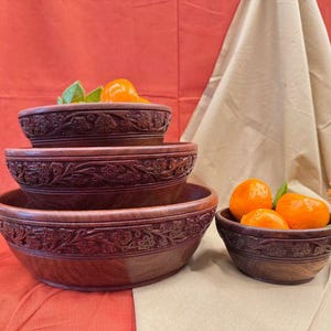Handmade Sheesham Wood Bowl Set | Hand Carved Indian Nesting Bowls for ...