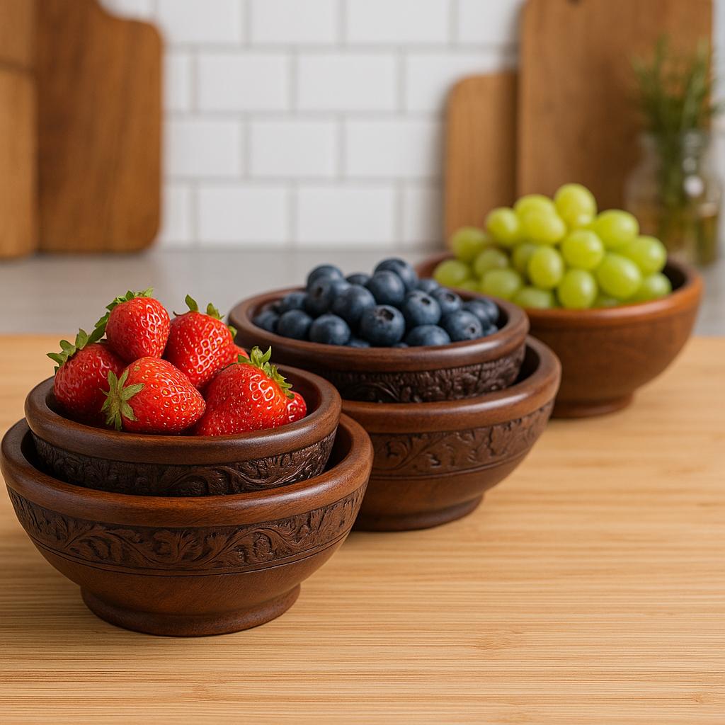 Handmade Sheesham Wood Bowl Set | Hand Carved Indian Nesting Bowls for ...