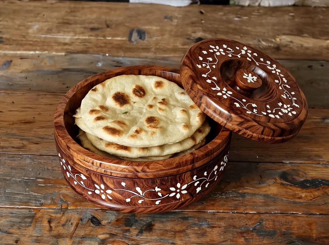 SALE NOW !! Wooden Chapati Box 9" | Round Handmade Roti Storage With ...