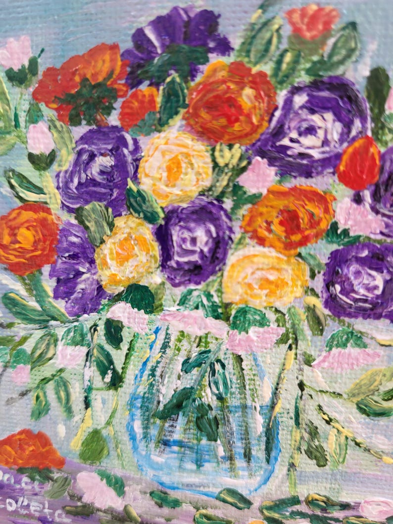 Original Painting on Canvas Flowers Bouquet Vase Painting Unique ...