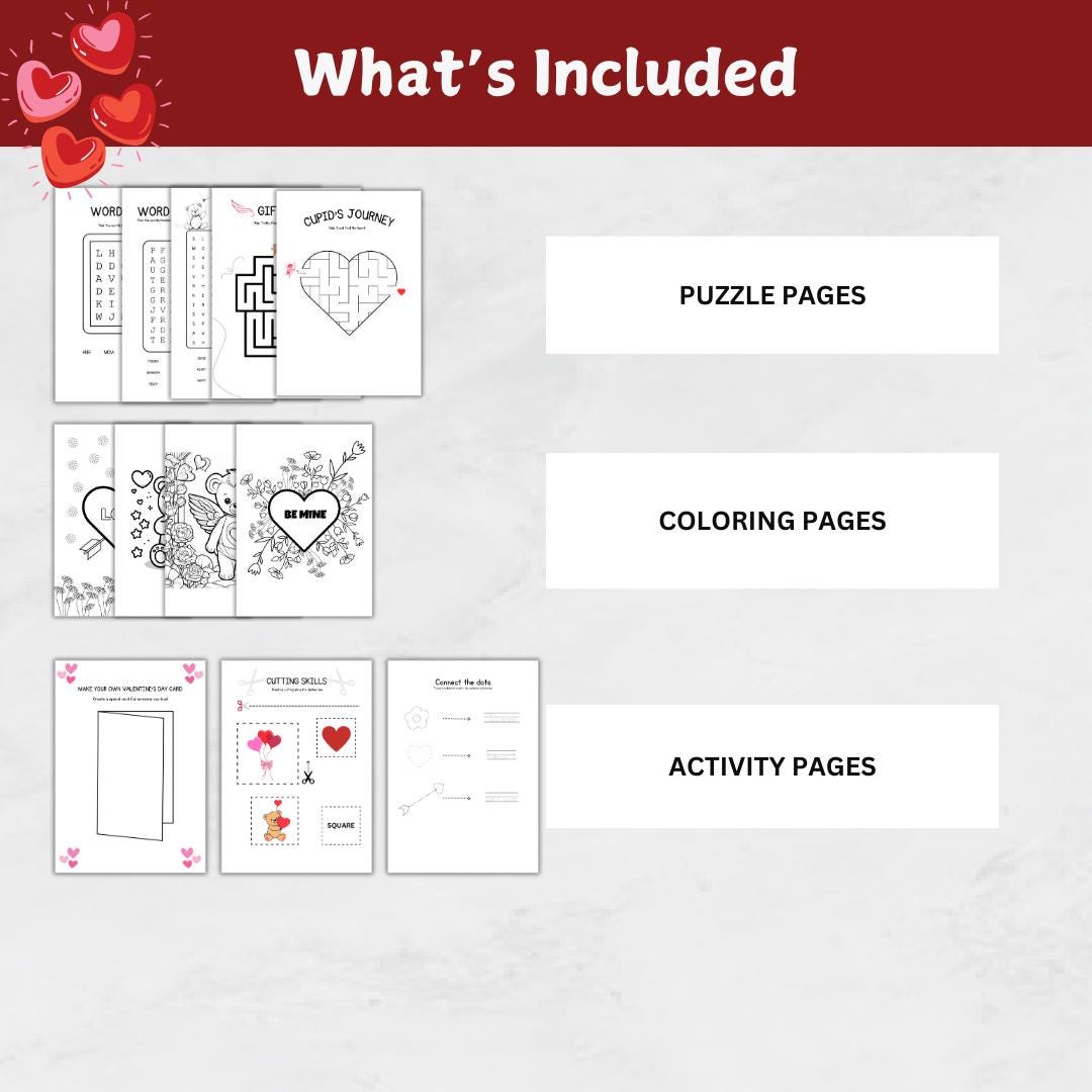 Kids Valentine's Activity Book, Printable Pages, Valentine's 2025 ...
