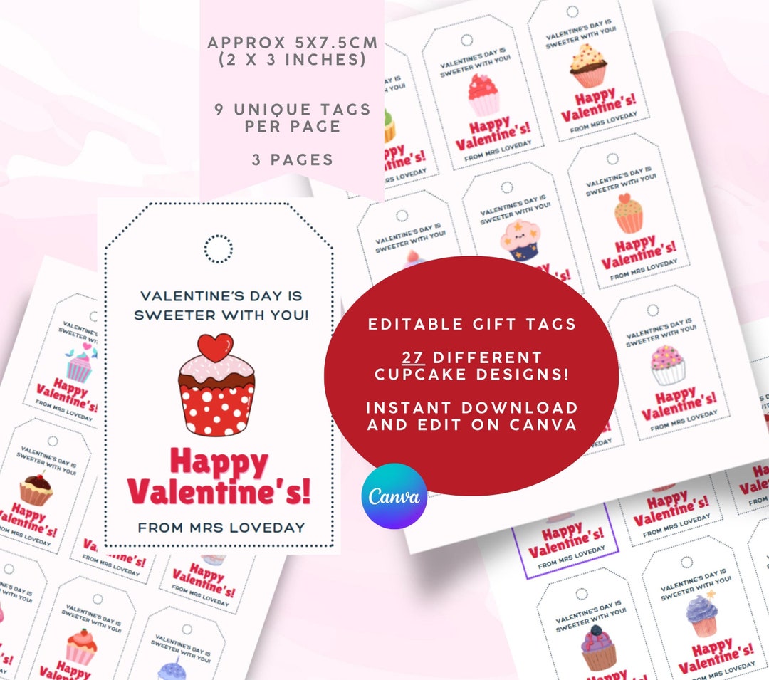 Cupcake Valentines Day Gift Tag for Teachers for Classroom, Students ...