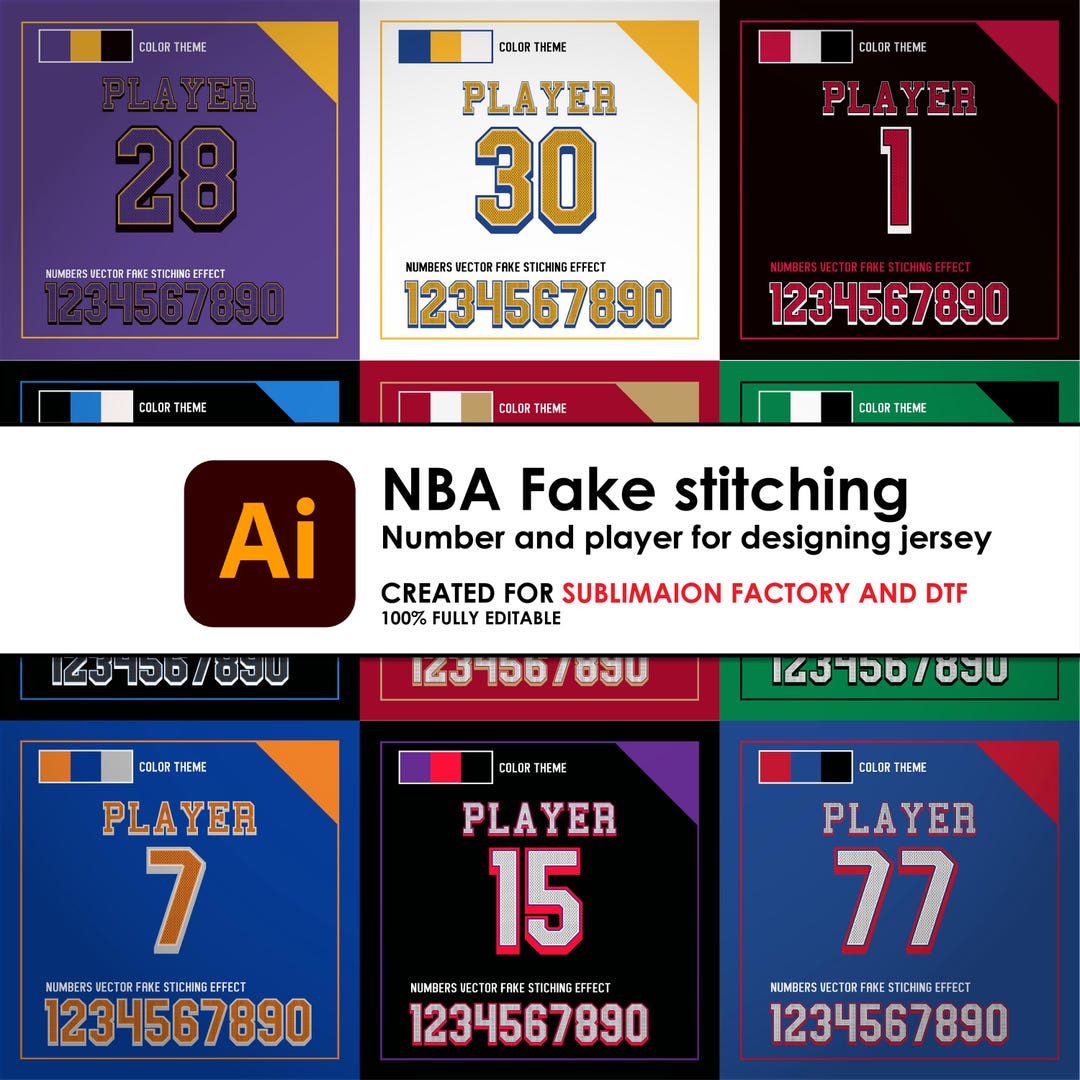 NBA Fake Stitching Text Number and Player Vector 100% Fully Editable - Etsy
