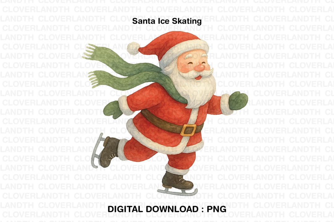 Watercolor Santa Ice Skating Clipart | Festive Winter Sports PNG ...
