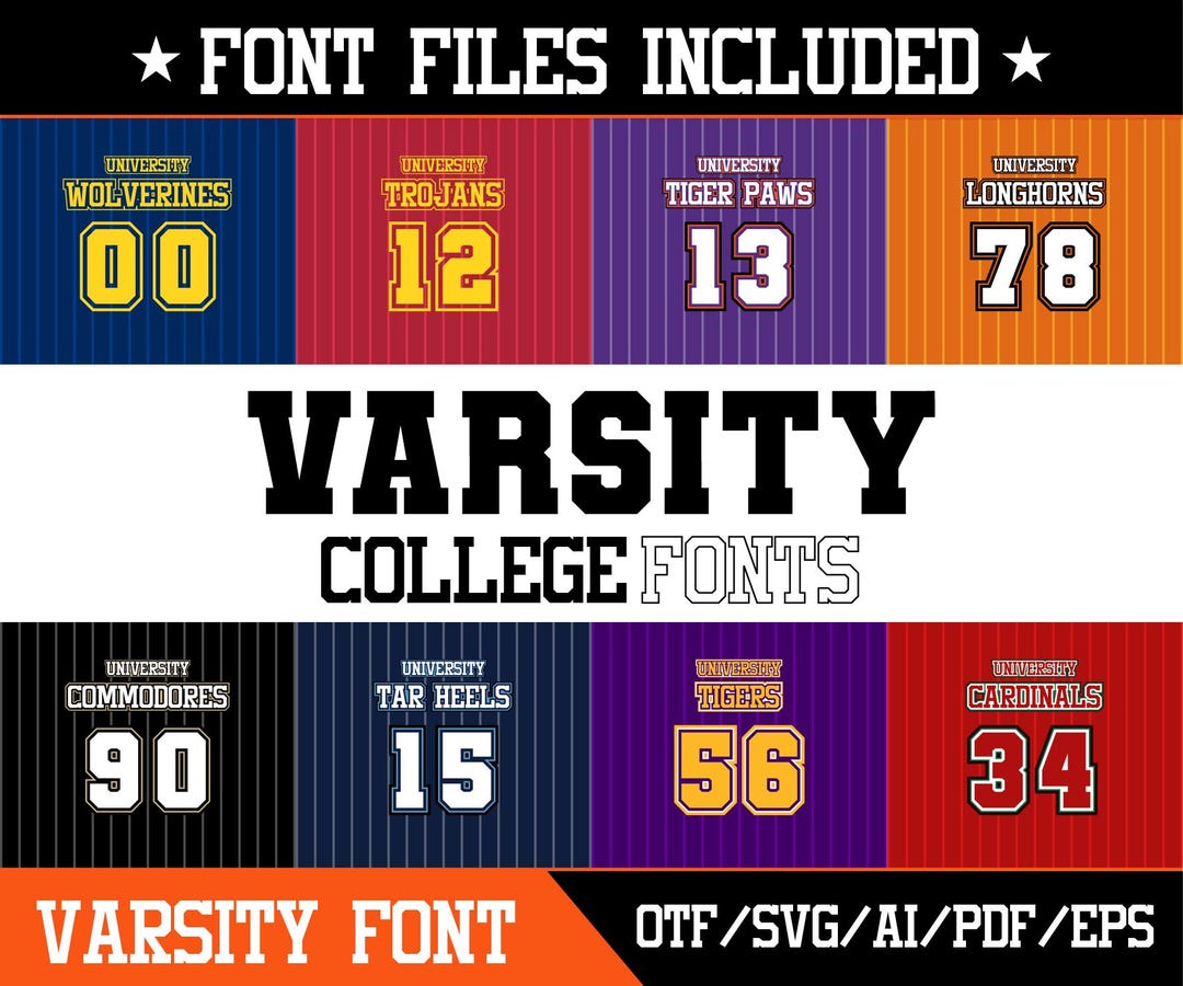 Varsity Font College 8 Color Styles, Sports Alphabet Svg, Jersey ...