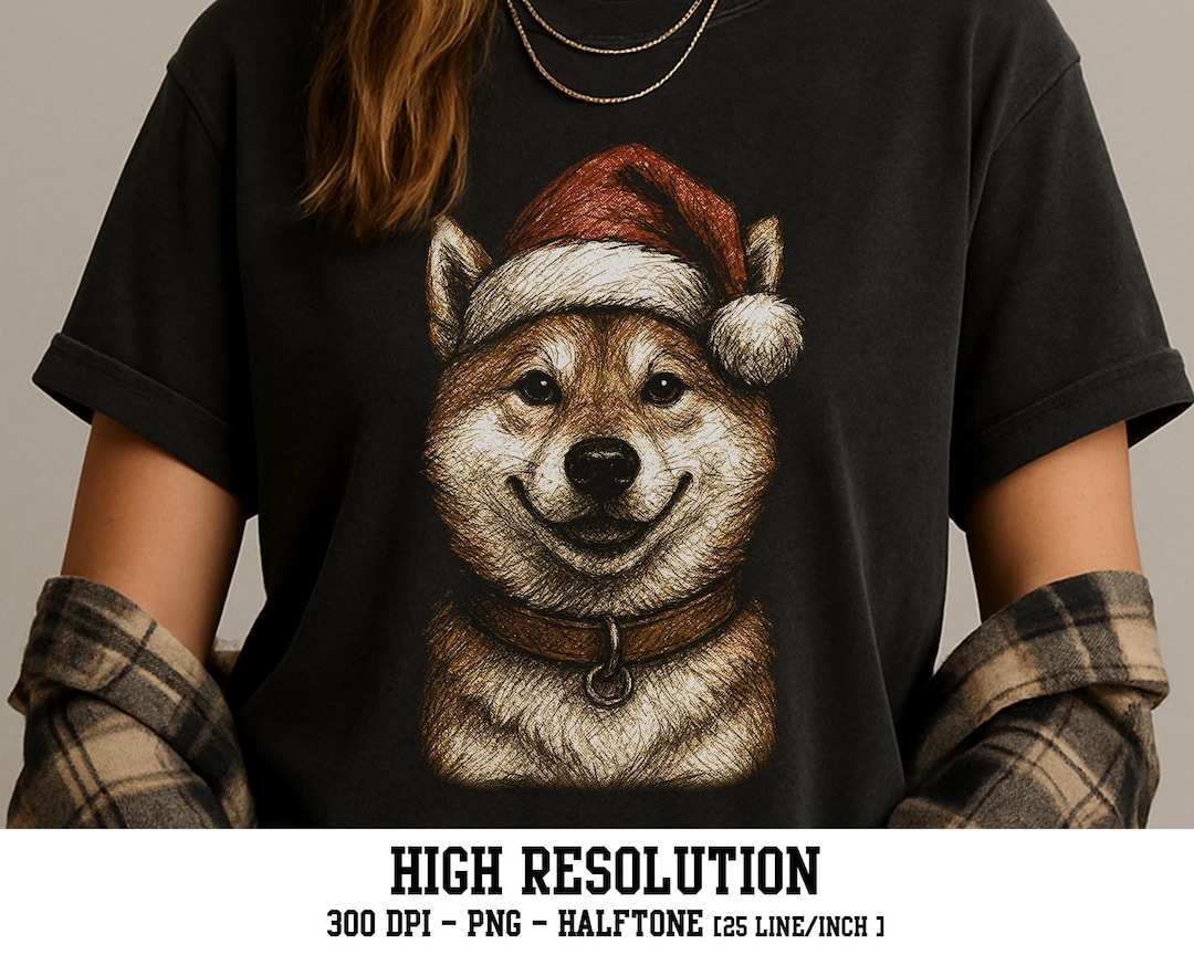 Shiba Inu Santa PNG | Halftone Christmas Dog Design (digital Download ...