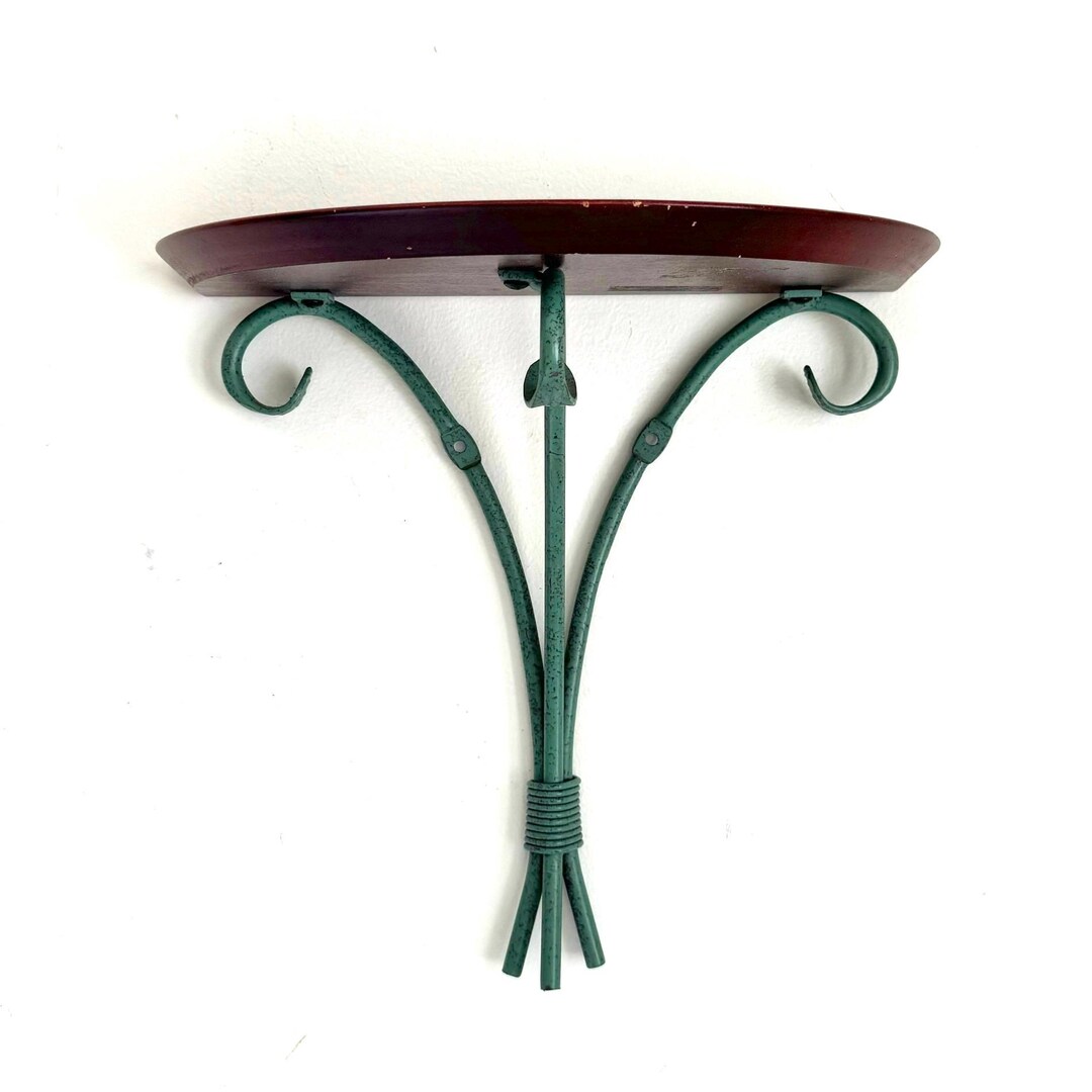 Vintage Floating Half Moon Wood and Green Metal Wall Shelf - Etsy