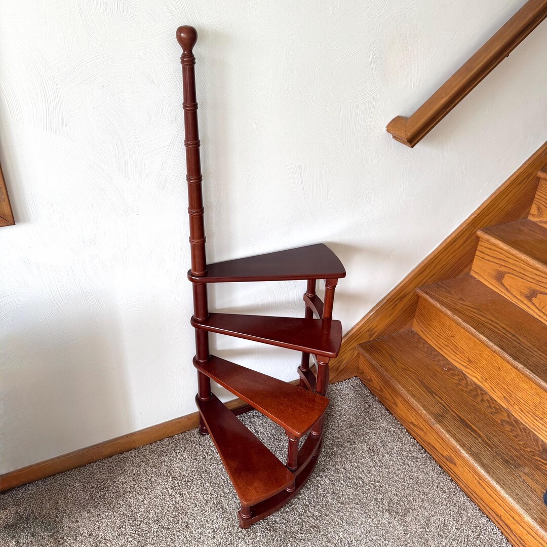 RARE Victorian Style Wooden Spiral Library Staircase Bookshelf Ladder ...