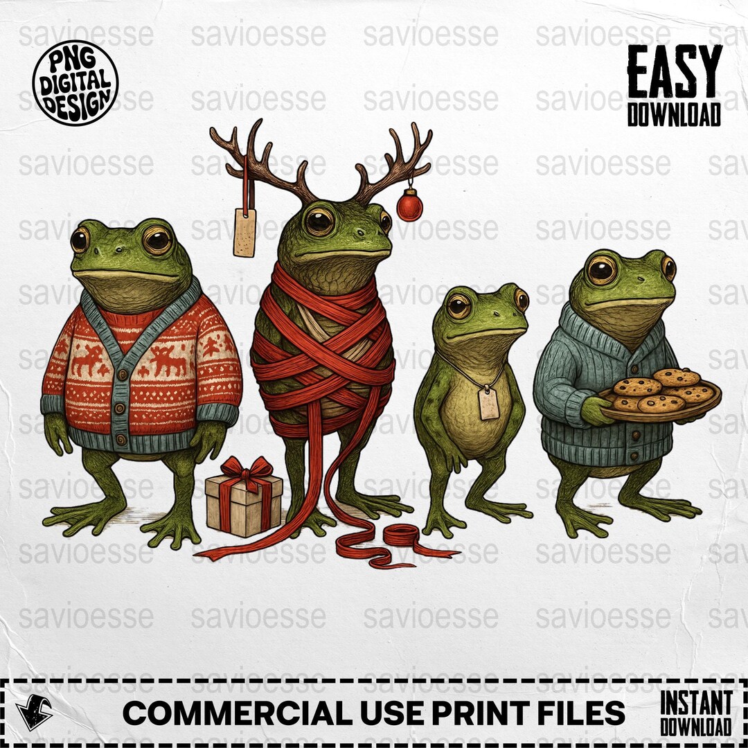 Christmas Frogs Digital PNG Download, Holiday Frogs Art, Festive Animal ...