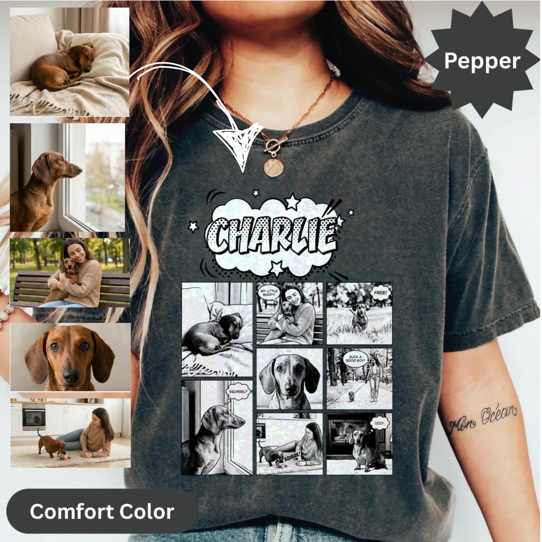 Personalized Dachshund Comic T-shirt, Custom Dog Photo Collage - Etsy