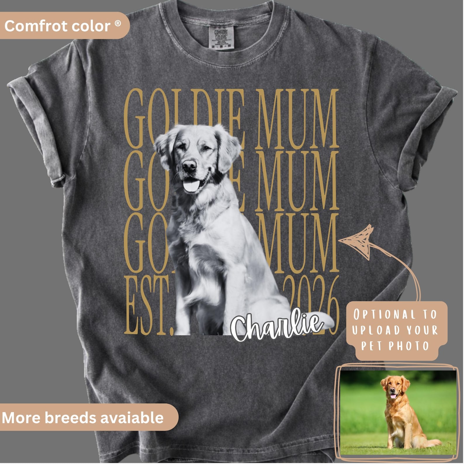 Golden Retriever Mum T-shirts: Custom Pet Photo, Personalized Name ...