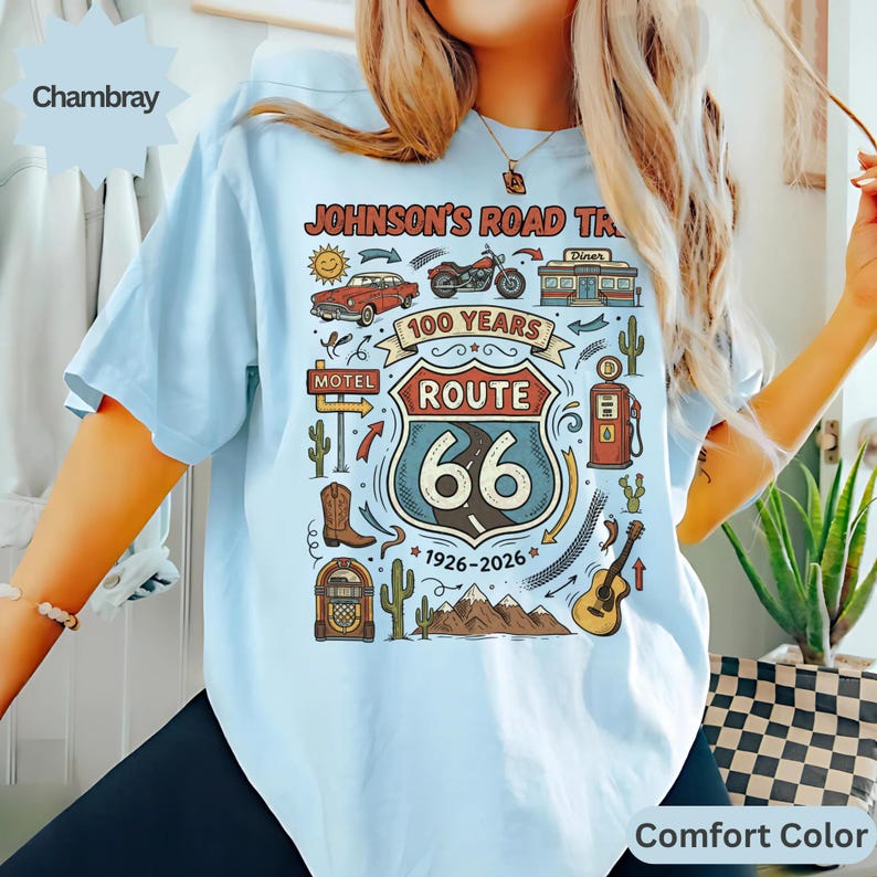 Custom Name Route 66 T-shirts: Retro Road Trip Centenary, Classic Car ...
