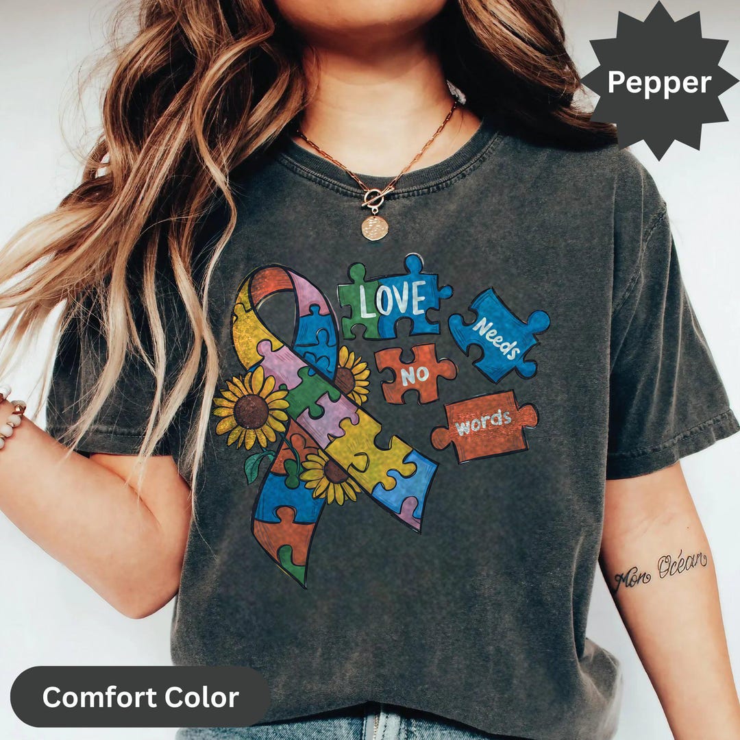 Autism Awareness T-shirt, Puzzle Ribbon Sunflowers Tee - Etsy