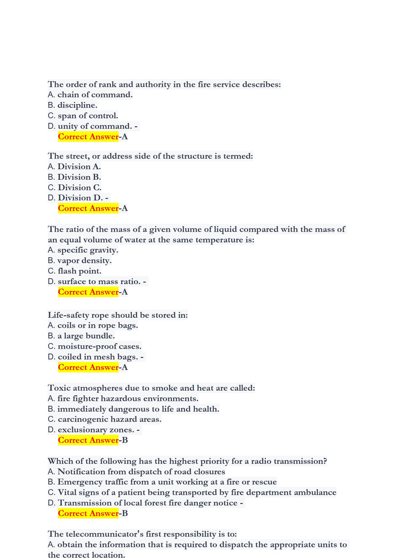 All Firefighter 1 Practice Test With 100% Correct Answers | Latest ...