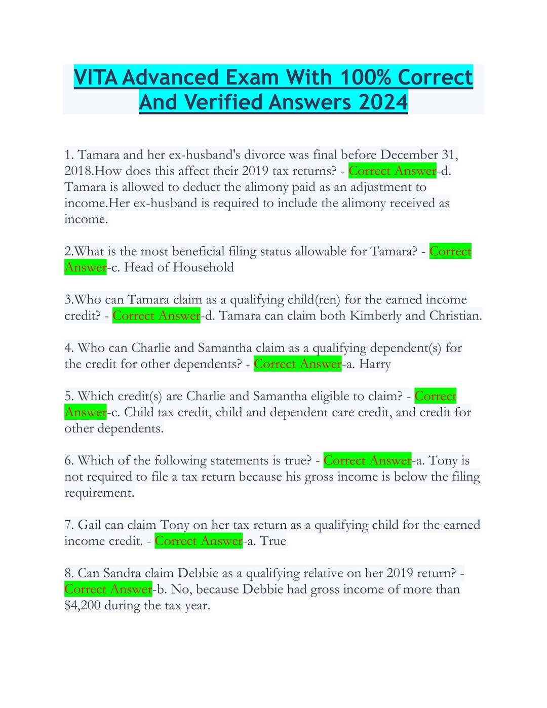 VITA Advanced Exam With 100% Correct and Verified Answers 2024 - Etsy
