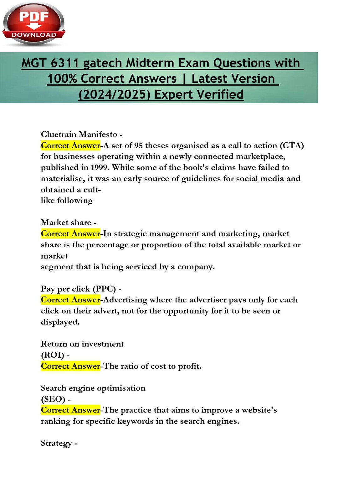 MGT 6311 Gatech Midterm Exam Questions With 100% Correct Answers ...