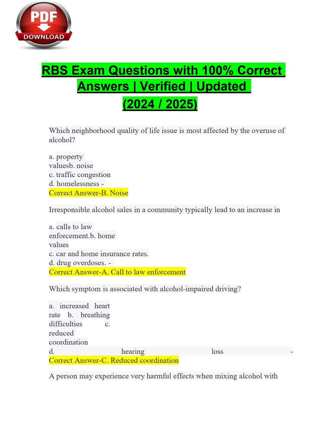 RBS Exam Questions With 100% Correct Answers Verified Updated (2024\2025) - Etsy