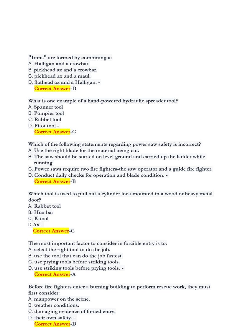 All Firefighter 1 Practice Test With 100% Correct Answers | Latest ...