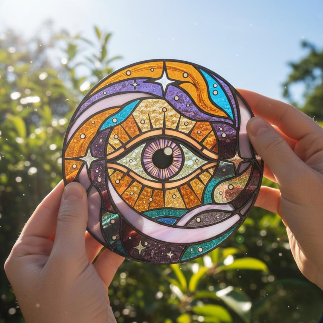 Celestial Evil Eye Suncatcher - Stained Glass Window Art - Mystic ...