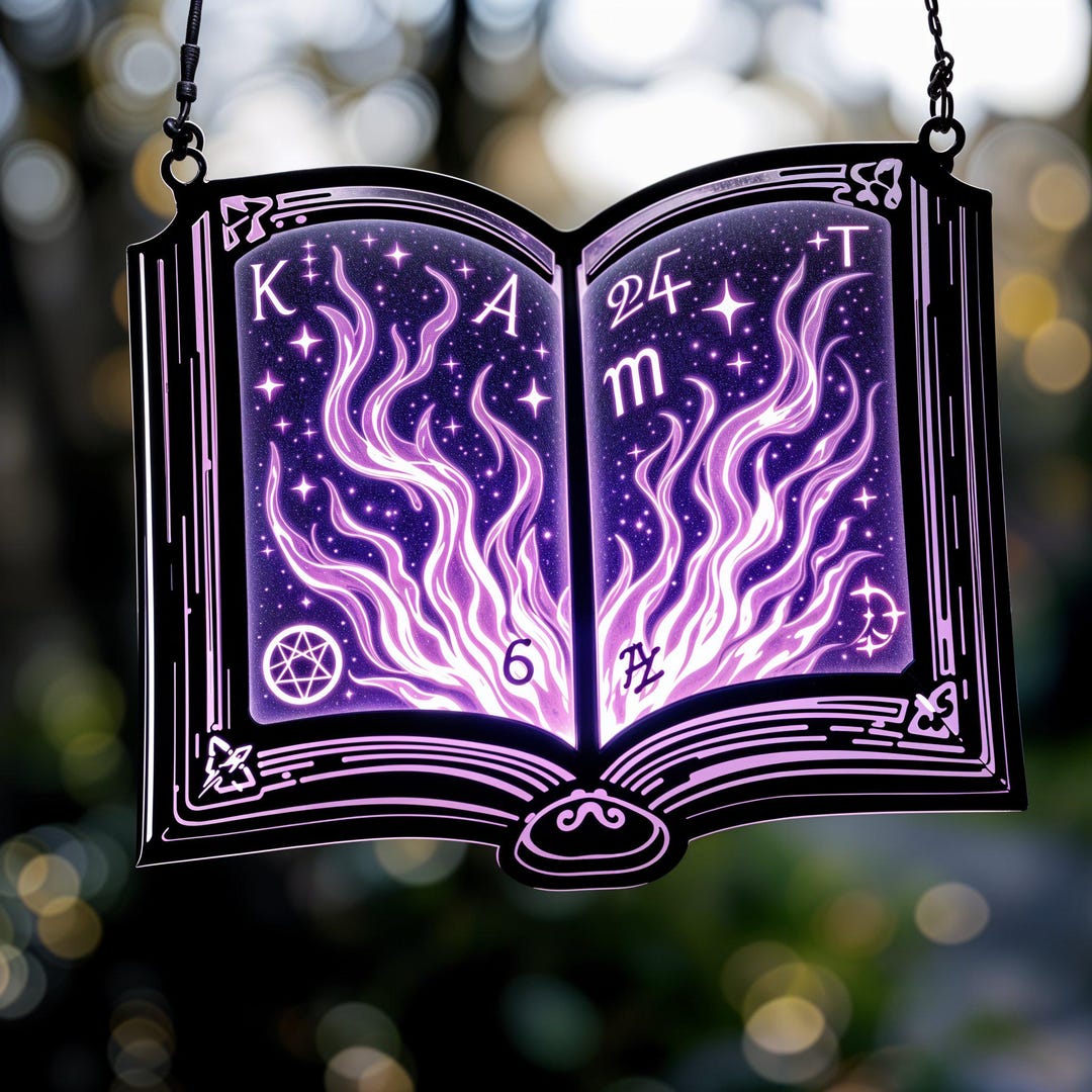 Witchcore Suncatcher: Mystical Spell Book With Runes & Crystals - Etsy