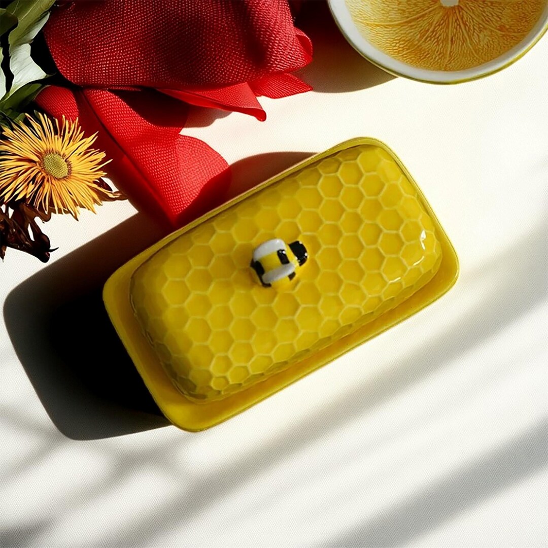 Beehive Ceramic Butter Dish Honeycomb Design With Adorable Bee Handle ...