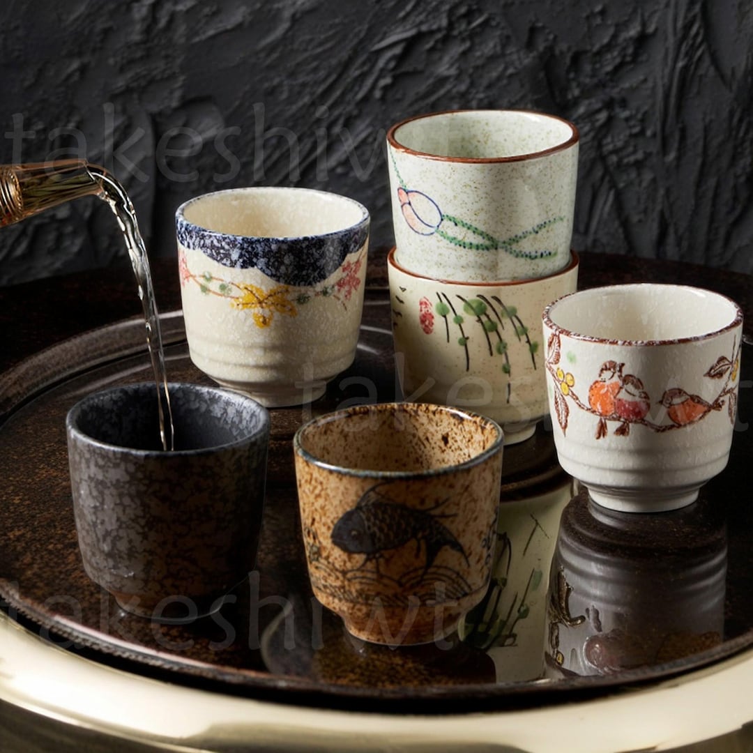 Japanese Handleless Ceramic Coffee Cup, Retro Floral Handleless Tea Cup ...