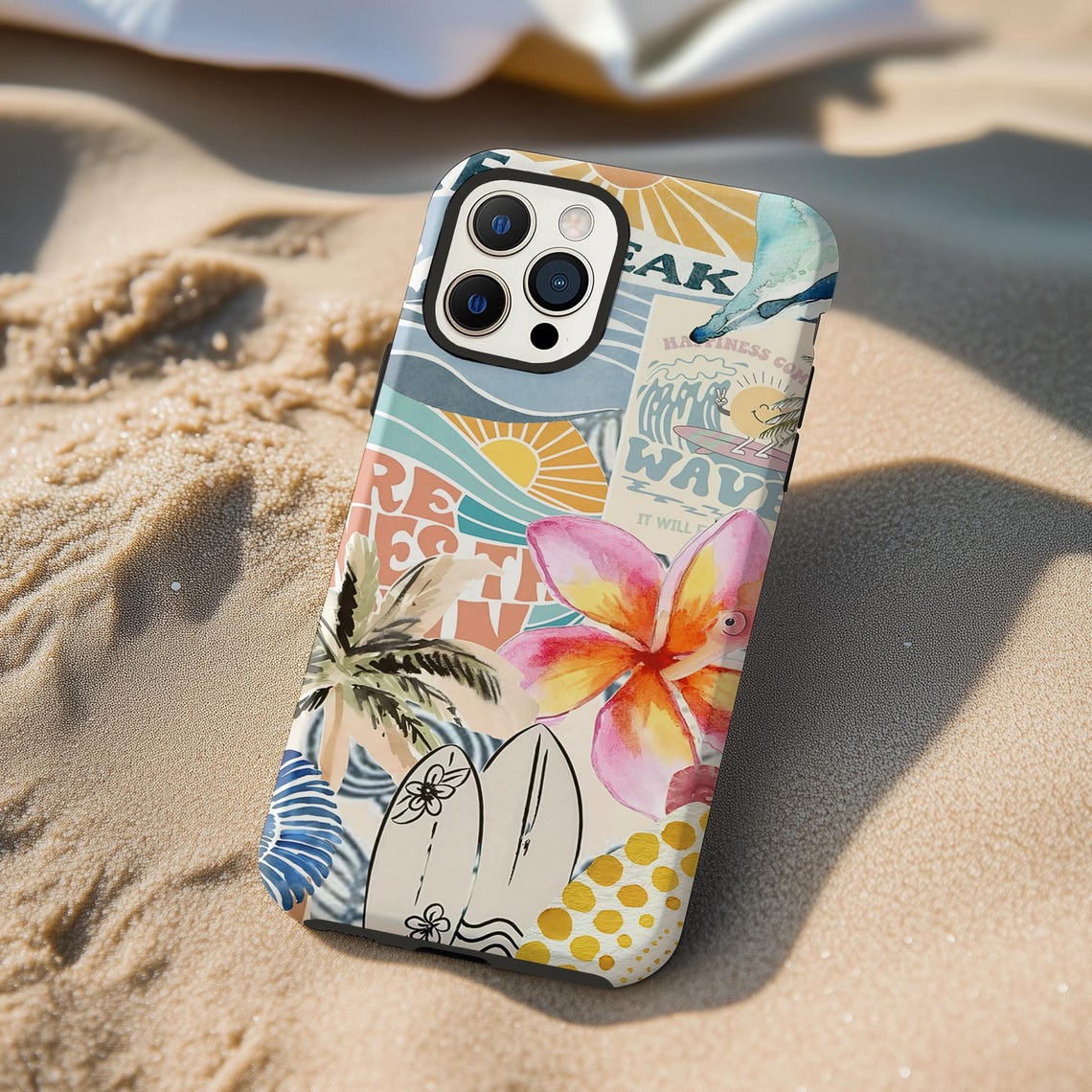 Beachy Summer Floral Collage Phone Case: Coastal Tropical Palm Tree ...