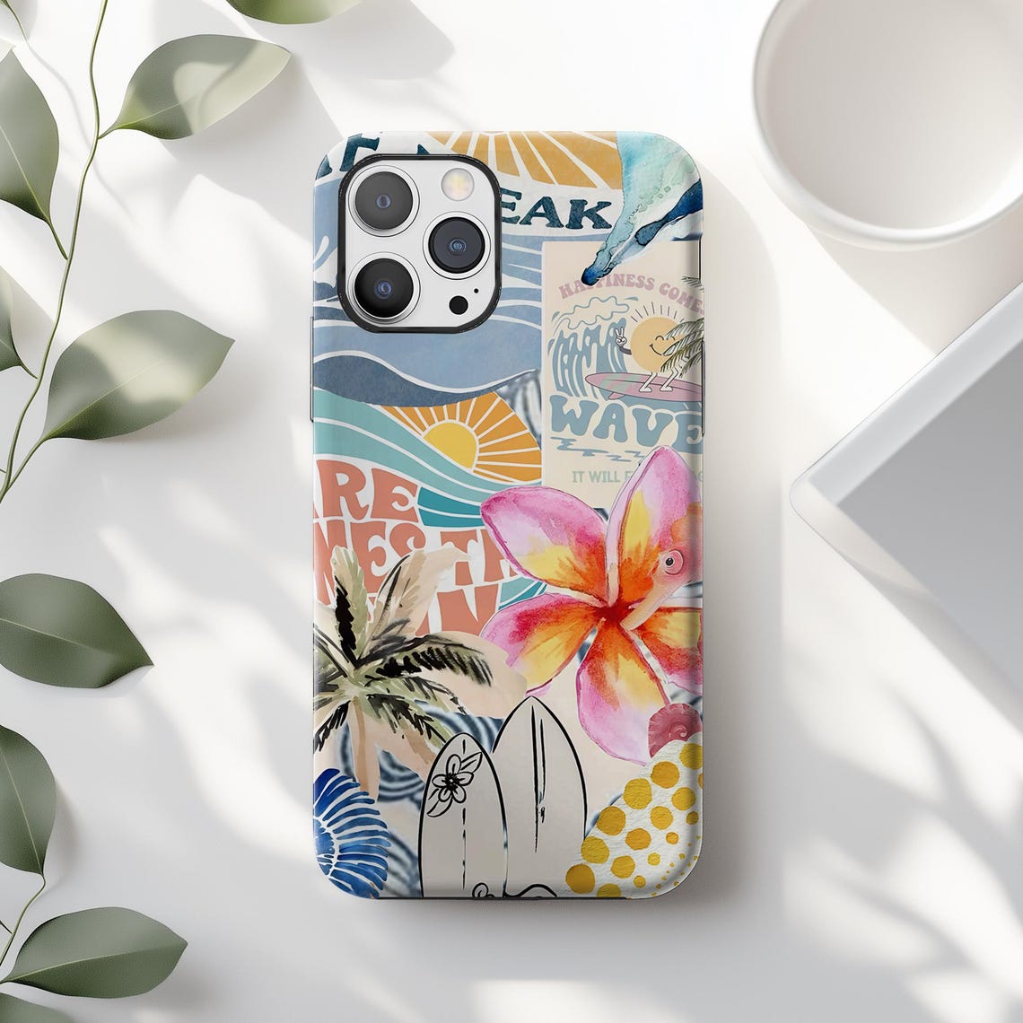 Beachy Summer Floral Collage Phone Case: Coastal Tropical Palm Tree ...
